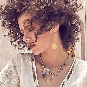 Shiny Hammering Circle Disc Small Dangle Drop Hanging Earrings Long Hoops Round Jewelry for Women (Gold Disc Earrings)