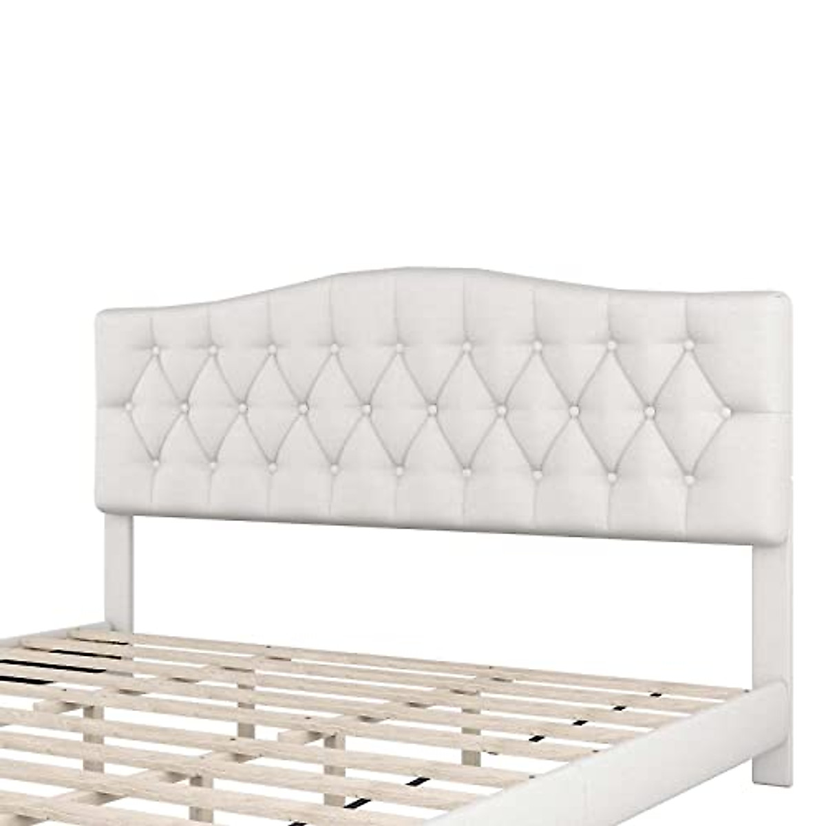King Size Linen Upholstered Platform Bed Frame with Tufted Headboard for Boys Girls Teens Adults, Noise Free, No Box Spring Needed, Under Bed Storage (King)