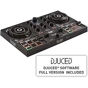 HERCULES AMS-DJC-INPULSE-200 DJControl Inpulse 200 2-Channel DJ Controller for DJUCED Bundle with Bytech Stereo Headphones DJ Style Headset (White)