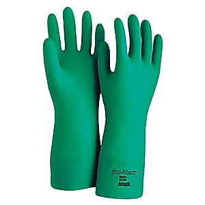 Ansell 37-175-9 Sol-Vex Unsupported Nitrile Gloves, Straight Cuff, Flock Lined, Size 9, Green (Pack of 12)