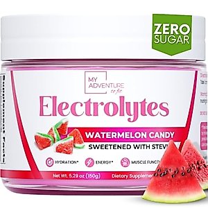 Zero Sugar - Watermelon Candy Electrolytes Powder - Refreshing Hydration - Caffeine Free Energy with All Natural Ingredients - Vegan, Keto and Paleo - Sugar Free Electrolytes Drink Mix - 30 Servings