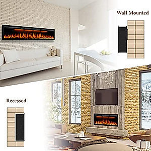 Dreamflame 45inch Linear Electric Fireplace, Recessed & Wall Mounted Fireplace Inserts Electric Heater with Ultra Narrow Bezel, Multiple Flame Effect, Ideal Home Decoration, 750W/1500W, Blackk