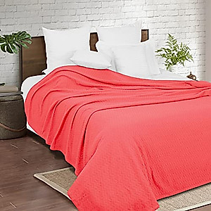 ELVANA HOME BELIZZI Home 100% Cotton Bed Blanket, Breathable Thermal Blanket Twin Size, Soft Chevron Thermal Blanket 60''x90'', Cotton Bed Blanket, Perfect for Layering Any Bed for All Season, Coral