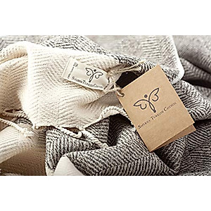 Smyrna Original Turkish Throw Blanket Herringbone Series | 100% Cotton, 50 x 60 Inches | Vintage Boho Throw Blankets for Couch, Sofa, Farmhouse and Home Decor | Lightweight and Super Soft (Beige)