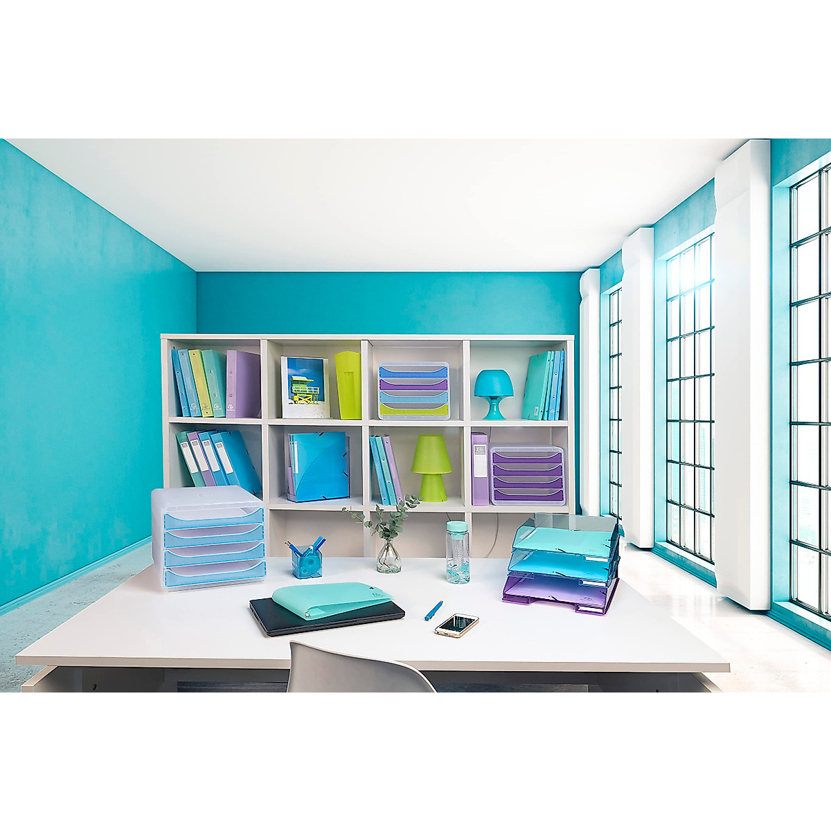 Exacompta 263 x 263 x 335 mm Linicolor Ecobin Waste Paper Bin, Royal Blue Translucent