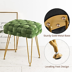 LUE BONA Velvet Vanity Stool, Rectangle Ottoman, Upholstered Make up Foot Stool with Gold Metal Legs and Padded Seat, Modern Footstool for Living Room, Bedroom,Dressing Room, Avocado Green