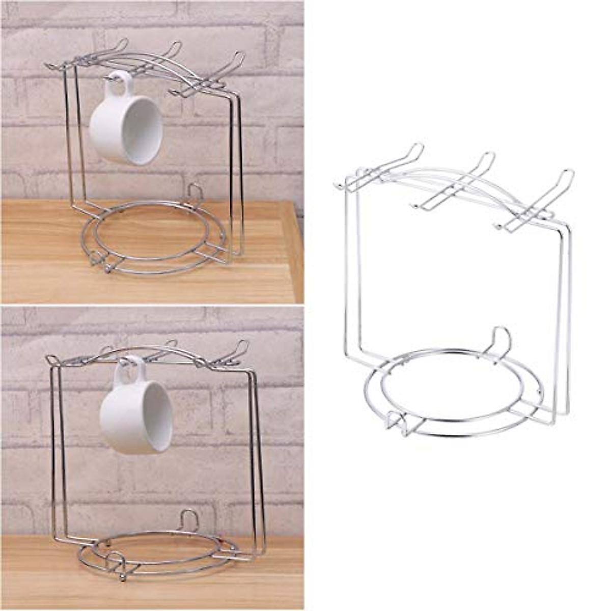Cabilock Coffee Cup Holder with 6 Hooks, Stainless Steel Cup Holder Stand, Coffee Counter Bar Accessory (Silver)