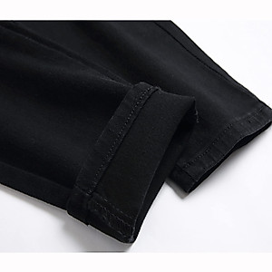 Black Jeans for Men Stretch Skinny Multi Pockets Slim Fit Elastic Jeans Comfort Tapered Leg Cargo Pencil Denim Pants, Black, 34