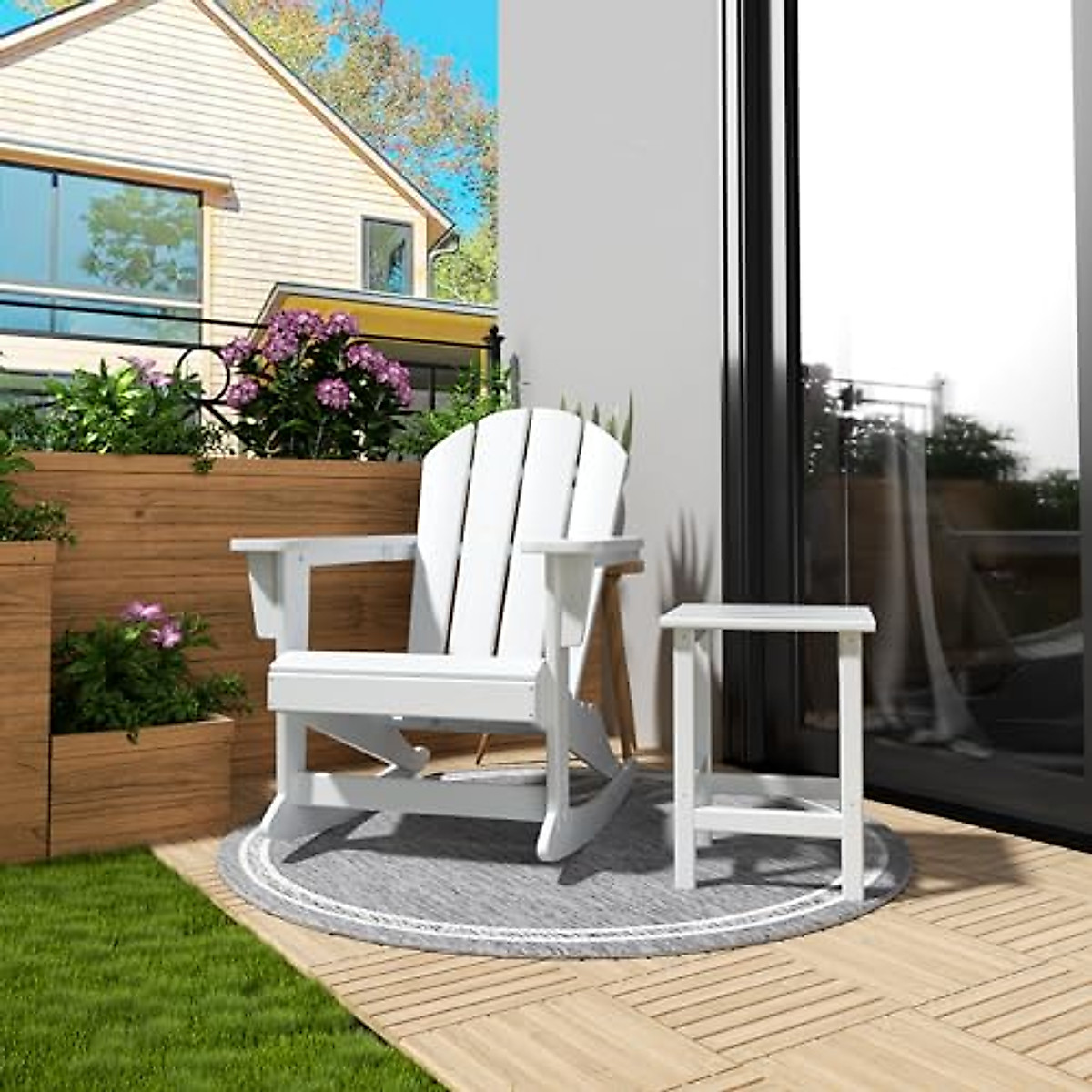 WO Home Furniture Patio Rocking Chair Classic Outdoor HDPE UV Weather Resistant (White)