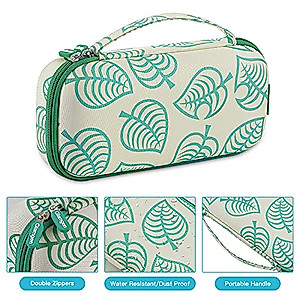 Upgraded Large Carrying Case for Nintendo Switch, Switch Travel Case with 19 Game Cards - Includes Accessories Pouch That Fits Extra Joy Cons, Charger AC Adapter,Leaf Crossing Hardshell Storage Case