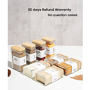 Glass Spice Jars with Labels - 4oz Glass Jars with Bamboo Lids, Square Spice Jars with Labels, Empty Spice Bottles for Seasoning Organizer, Spice Drawer Organizer and Kitchen Storage, 12 Pack, White