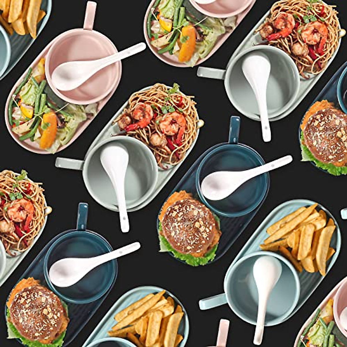 Artena Bright White 6.75 inch Asian Soup Spoons Set of 6, Ultra-fine Porcelain Tablespoon & Pasta Bowls 20oz, Large Salad Serving Bowls, 10 inch White Soup Bowls, Porcelain Pasta Bowls Set of 4