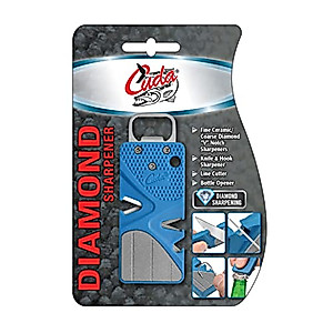 CUDA Diamond Pocket Sharpener #23062 | Compact Portable Sharpener with Integrated Line Cutter, Bottle Opener, & Hook Sharpening Grooves