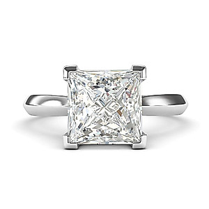 14k White Gold Square 8mm Simulated Princess Cut Diamond Engagement Ring Knife Edge Promise Bridal Ring (4.5)