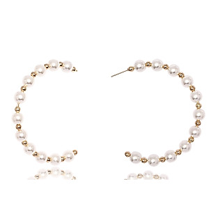 Fashion jewelry designer large statement immitation faux pearl classic round shape hoop earrings for women