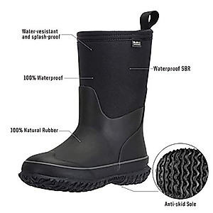 MCIKCC Unisex-Child Kids Waterproof Winter Rain Boots, Classic Youth Insulated Neoprene Rubber Boot for Toddler Boys Girls,Black,Size 6