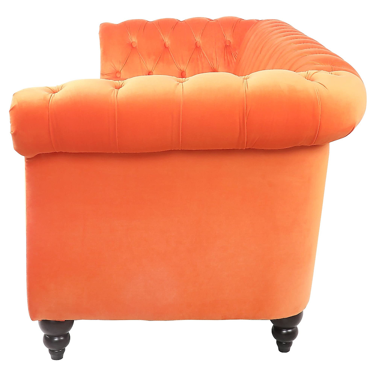 LEVNARY Velvet Chesterfield Sofa, Classic Tufted Upholstered Couch, Modern 3 Seater Couch Long Settee Furniture with Tufted Back for Living Room Office (Orange)