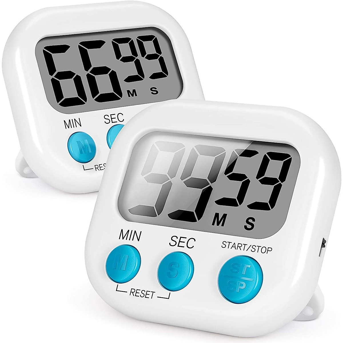Kitchen Timer (Battery Included), Magnetic Digital Timers Loud Alarm Kitchen Timers for Cooking 2 Pack White, Upgrade Silent Classroom Timer for Kids, Back Stand for Visual Timer