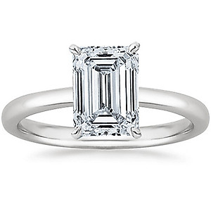 14K White Gold 1.5 Carat Lab Grown Solitaire Emerald Cut IGI CERTIFIED Diamond Engagement Ring (1.5 Ct,H-I Color VS1-VS2 Clarity)