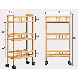 COPREE Bamboo 3-Tier Kitchen Removable Storage Cart, Slim Slide Out Rolling Pantry Shelf