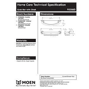 Moen Brushed Nickel Bathroom 16-inch Safety Grab Balance Assist Bar with Storage Shelf for Bathtub or Shower, R2356DBN