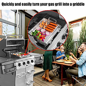 Flat Top Grill, Griddle for Gas Grill 24"x16" with Removable Grease Tray, Stove Top Griddle Even Heat Distribution, Stainless Steel Griddle Grill with Retractable Stand Accommodates Different Grill