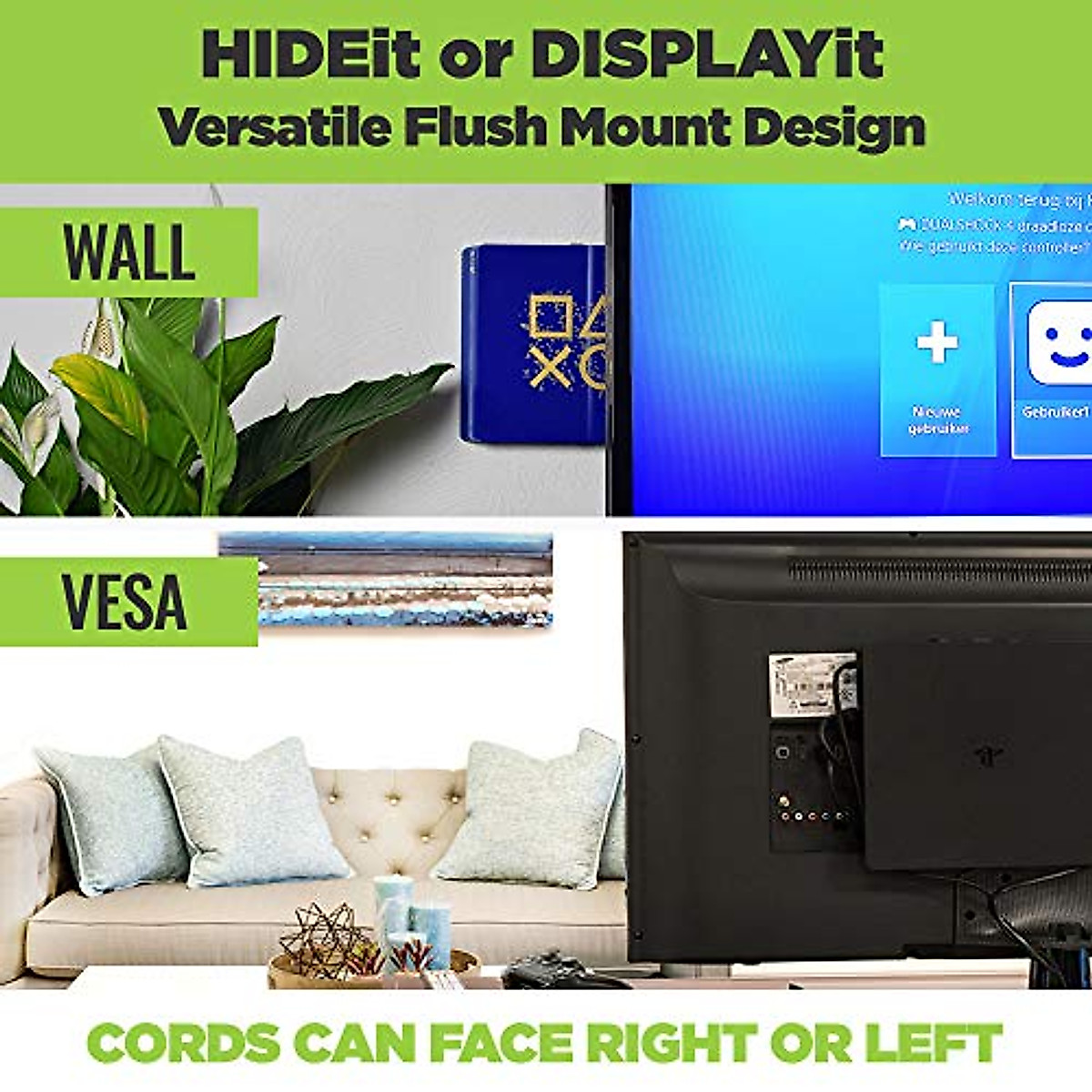 HIDEit Mounts 4P Bundle, Wall Mounts for PS4 Pro and Controller, Steel Wall Mount for PS4 Pro and 2 Controller Mounts to Safely Store Your PS4 Pro and Playstation Controller Near or Behind TV