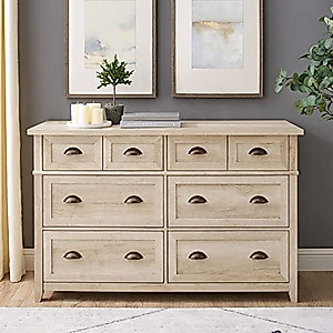 Walker Edison Modern Farmhouse 6-Drawer Framed Dresser with Half-Moon Handles, 52 Inch, White Oak