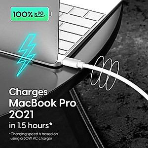 TALK WORKS USB C to USB C Cable 10 ft Android Phone Charger Heavy Duty PD Type C Fast Charging Power Delivery Cord for Samsung Galaxy S21, 20, 10, 9, 8, for Apple MacBook, iPad Pro, Switch - White