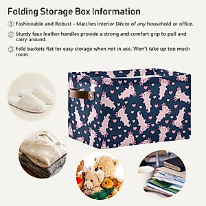 Cute Cartoon Axolotl Storage Basket Collapsible Storage Bins Cubes Box Clothes Hamper Toy Chest Fabric Gift Baskets for Home Office Nursery Shelves Shoes with Leather Handles