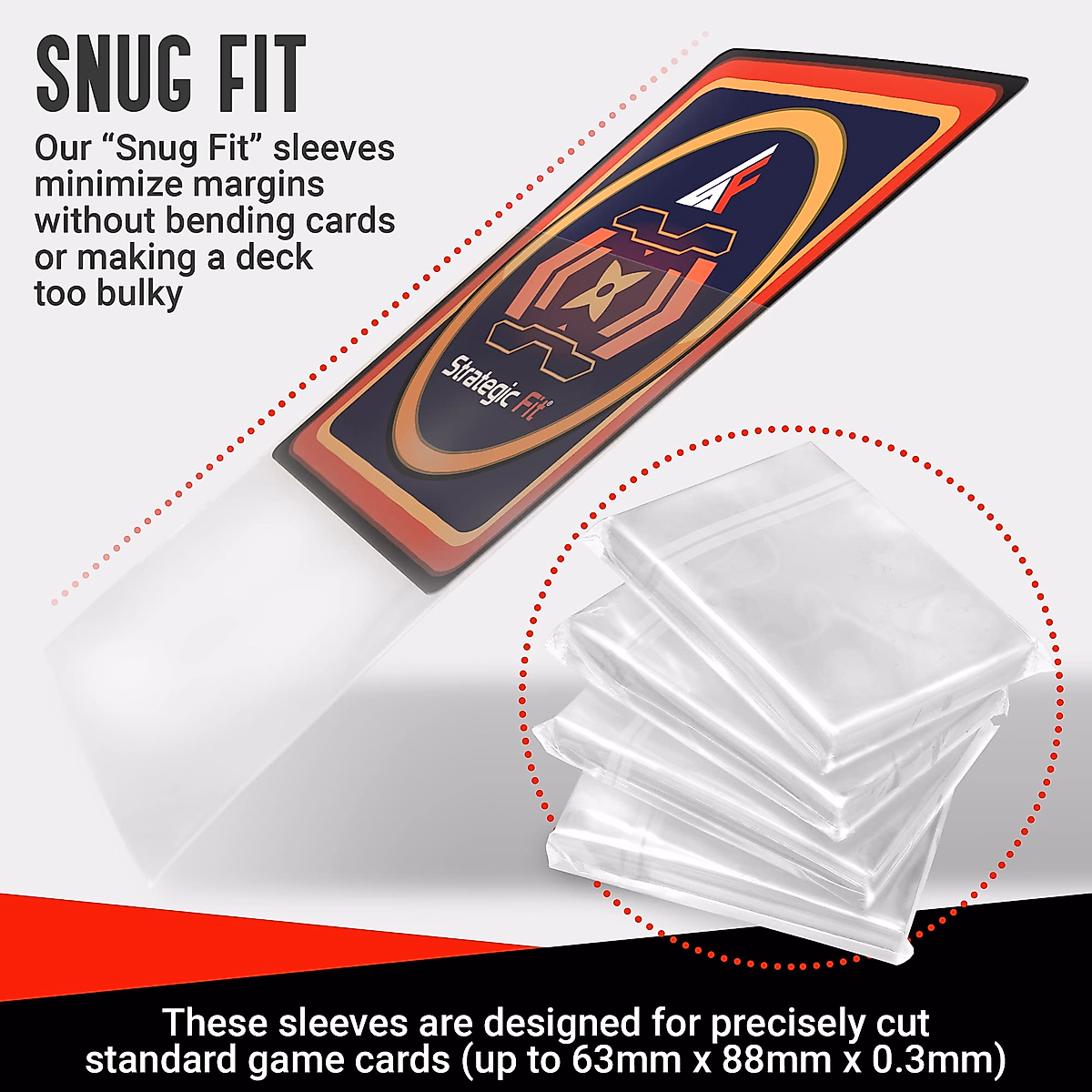 Strategic Fit Premium Snug Fit Clear Card Sleeves for Games - 500 Trading Card Sleeves - Standard Size Card Protector Sleeves - Ideal as MTG Card Sleeves - Soft Plastic Card Sleeves for Collectors