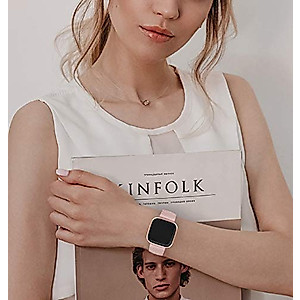 WFEAGL for Fitbit Versa Bands, Top Grain Leather Band Replacement Strap for Fitbit Versa/Versa 2 /Versa Lite/Versa SE Fitness Smart Watch (PinkSand Band+ Rosegold Buckle)