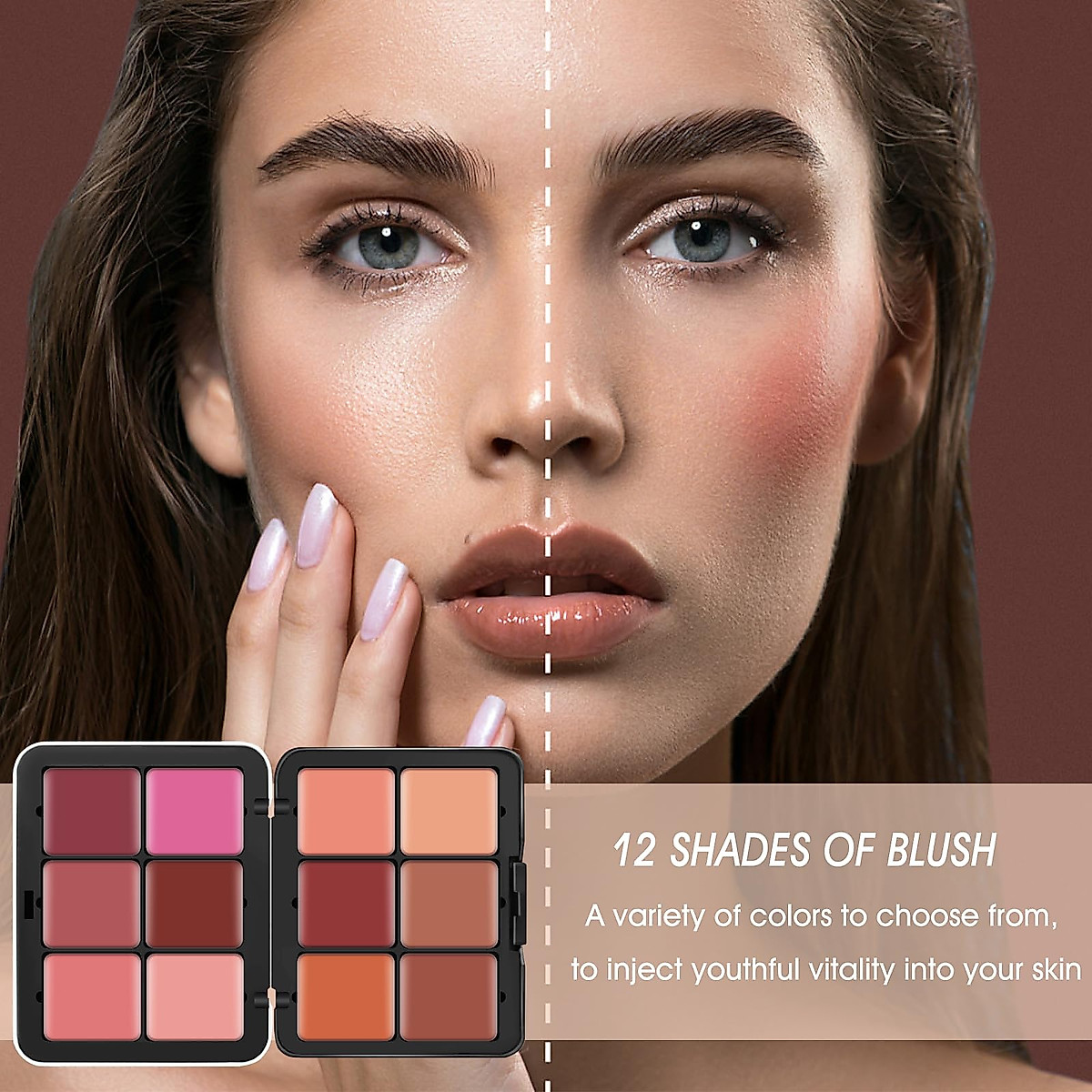 LSxia 12 Colors Cream [Blush] Makeup Palette for Cheeks - Multi-functional Blush Makeup Palette with Brush, Natural Matte Long Wearing, Waterproof Blendable Face Makeup Palette (#01)
