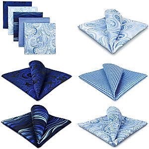 SHLAX&WING 5 Pieces Assorted Mens Silk Pocket Square Handkerchiefs Set Lot 30