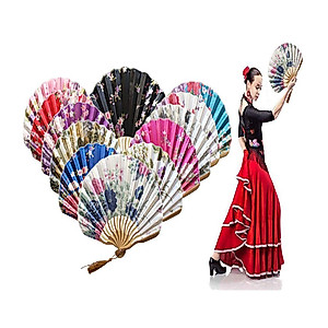 FKJLUN Handmade Folding Fan Pattern Chinese Style Hand Held Fans Silk Bamboo Folding Fans Handheld Wedding Hand Fan Handheld Fan (Color : I)