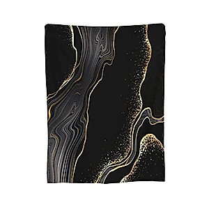 Black and Gold Fleece Blanket Throw Blanket, Ultra-Soft Cozy Micro Fleece Blanket for Sofa, Couch, Bed, Camping, Travel, & Car Use-All Seasons Suitable80 X60