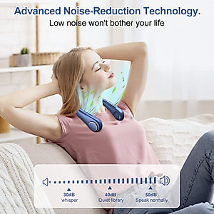 Portable Neck Fan, Bladeless Wearable Personal Fan, Max 16H Use, Rechargeable USB Fan 3 Speed, Quiet 360° Cooling Hanging Neck Fan, NO Hair Caught, Mini Hand Free Neck fan for Sport Travel Jog Camping