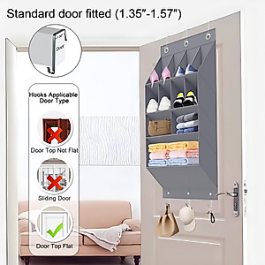 QINGUANG Over the Door Shoe Organizer for Closet, 1 Pack Hanging Shoe Rack, Oxford Fabric Shoe Storage Organizer, Shoe Holder Behind the Door with 11 Pockets,6 Hooks Each, Grey