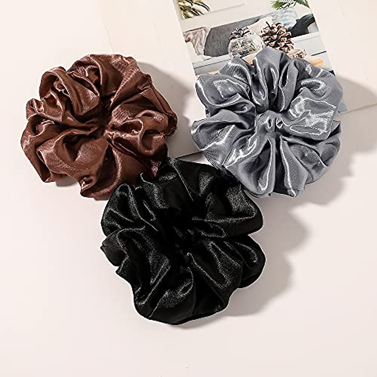 Scrunchies Hair Ties Silk Satin Scrunchy - Hair Elastics Bands Ponytail Holder Pack of Neutral Scrubchy Hair Accessories Women Girls