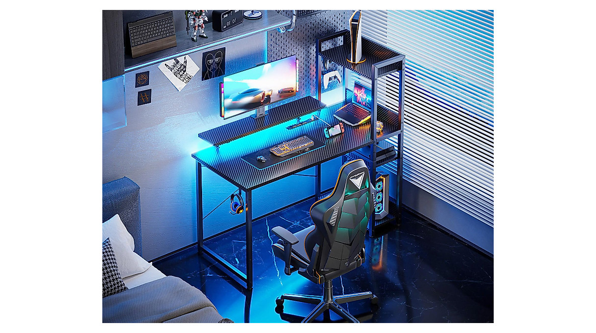 ODK Reversible Gaming Desk with USB Charging Port and LED Lights, 40 ...