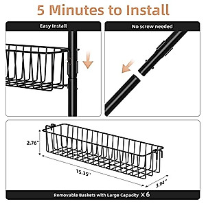 Egepon Over the Door Pantry Organizer Rack with 6 Full Baskets, 6-Tier Heavy-Duty Metal Hanging Storage Closet Organizer Kitchen Spice Rack