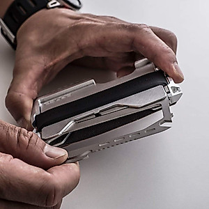 Dango Slim Minimalist Wallet for Men - RFID Blocking - Leather + Multi-Tool, Brown Rawhide/Raw Aluminum