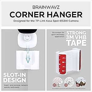 Corner Wall Mount for Kasa Spot KC100, KC105, EC60 (2 Pack) Security Camera - Adhesive Holder, No Hassle Bracket, Strong 3M VHB Tape, No Screws, No Mess Install (White) by Brainwavz