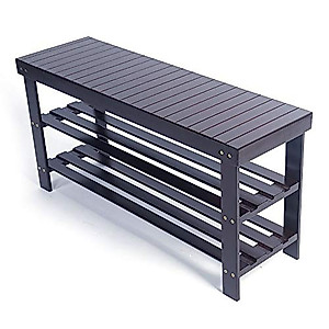 Henf 3-Tier Bamboo Shoe Rack Bench, Shoe Organizer, Storage Shelf, Holds Up to 551Lb,Dimensions 35.43 x 11.02 x 17.72,Coffee