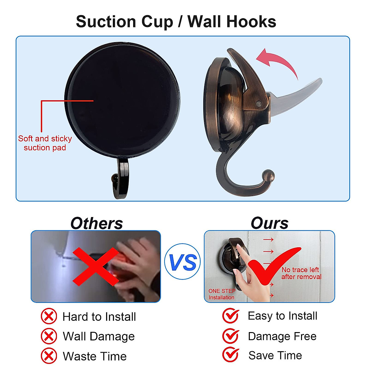 YSSILADI Suction Cup Hooks Heavy Duty Vacuum Suction Shower Hooks Glass Suction Cup Hooks Bathroom Robe Hooks Reusable, No Hole Punched, for Garland Decoration (2 Pack, Antique Brass)