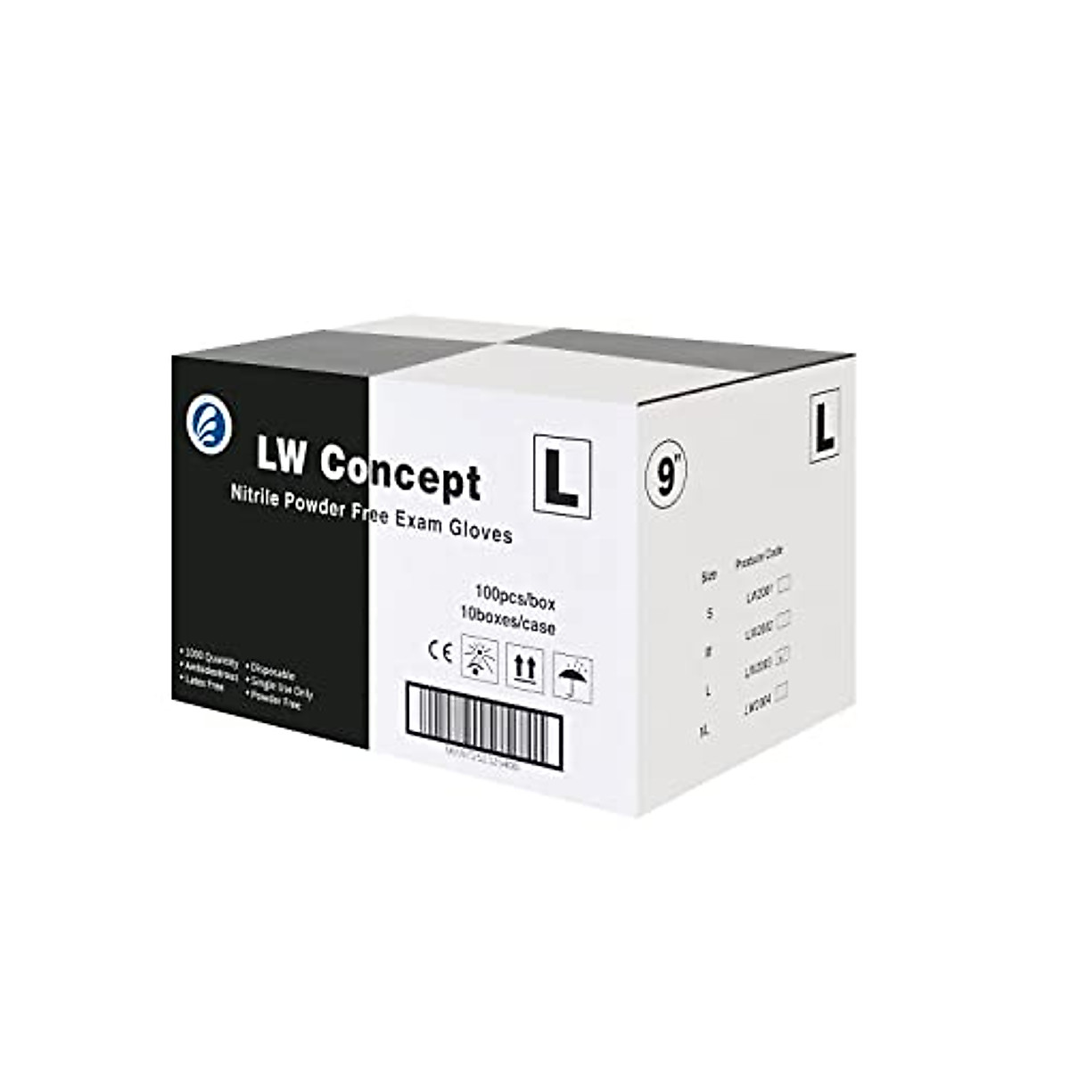 LW Concept Black Medical Nitrile Examination Gloves - Latex & Powder-Free, Disposable, Ultra-Strong, Healthcare, Food Handling Use (Large, Case of 1000)