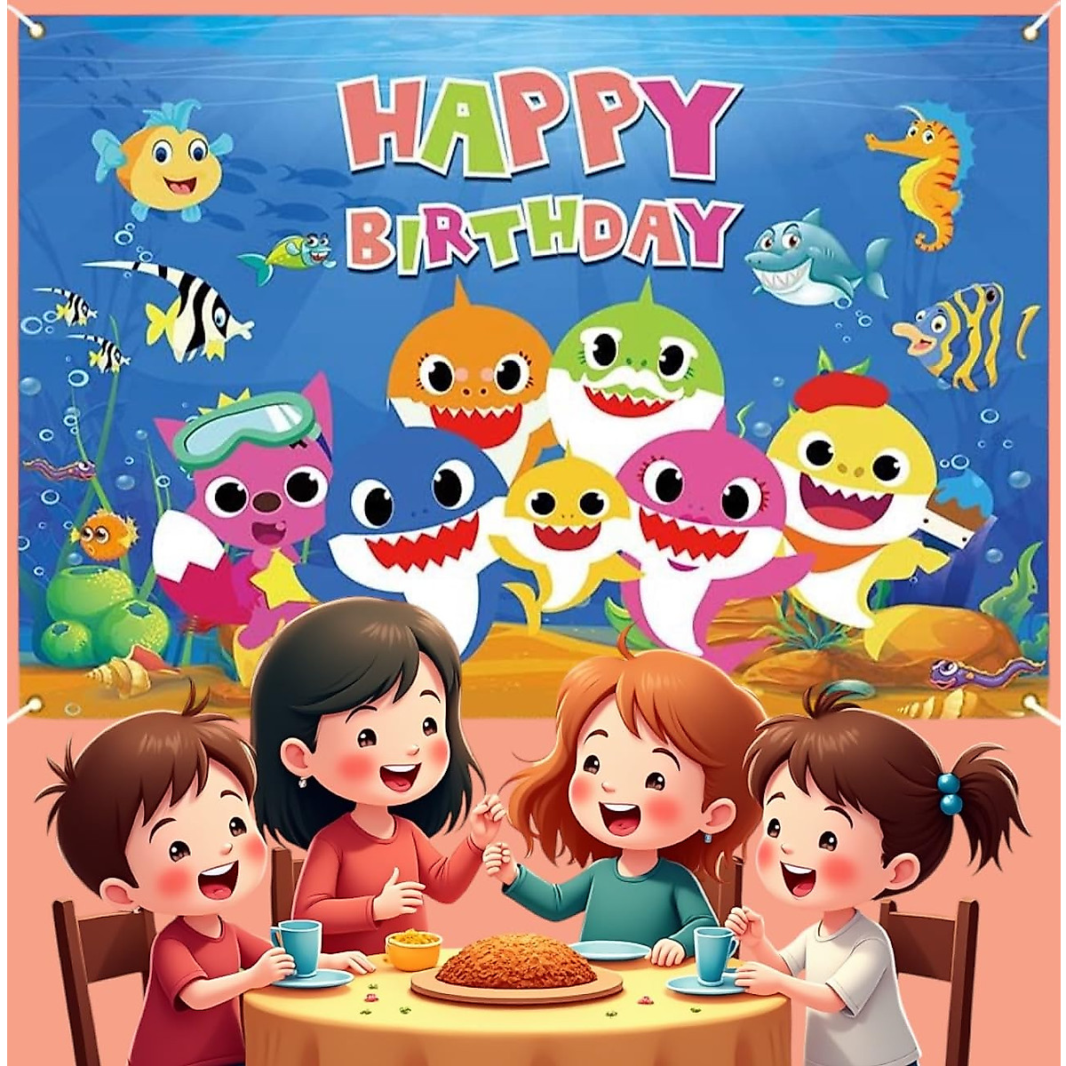 TUHI Baby Shark Backdrop, Baby Shark Party Supplies, Baby Shark Birthday Decorations Blue Cartoon Whale Ocean Photo Background (Blue, 5 Ft X3 Ft)