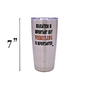 Rogue River Tactical Funny Wrestling 20 Oz. Travel Tumbler Mug Cup w/Lid Education Important Wrestler Gift Idea