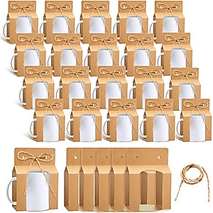 Kosiz 36 Pcs Mug Boxes Sublimation Mugs Gift Bags Christmas Mug Box Gift Box with Window Mug Boxes for Shipping Selling Gift Packaging Box for Mugs Gift Wrapping, Brown(for 11oz Mug)