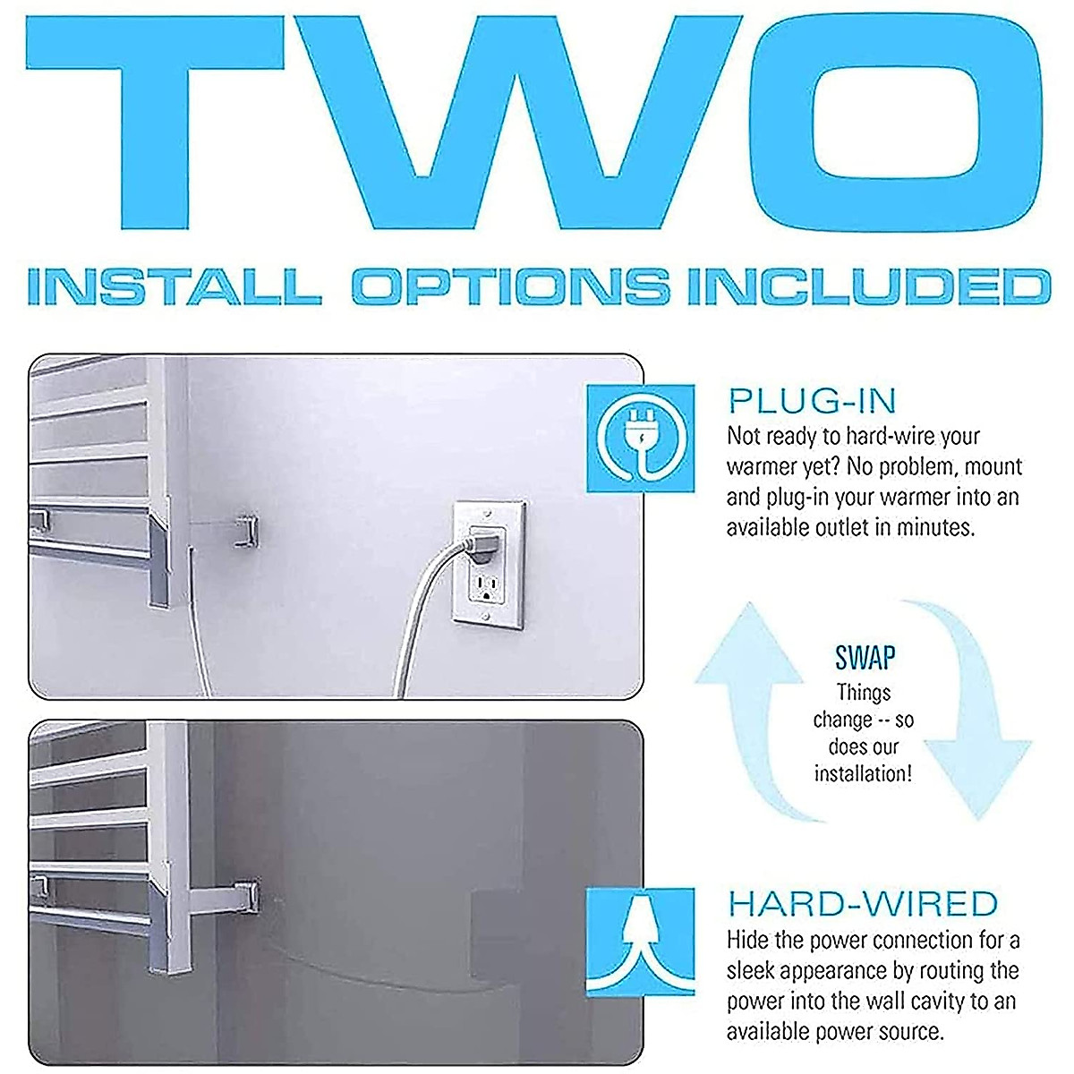 Pivoting Electric Towel Warmer, Wall Mounted Towel Warmer, with 2 Folding Arms, 304 Stainless Steel Towel Warmer, Energy Efficient